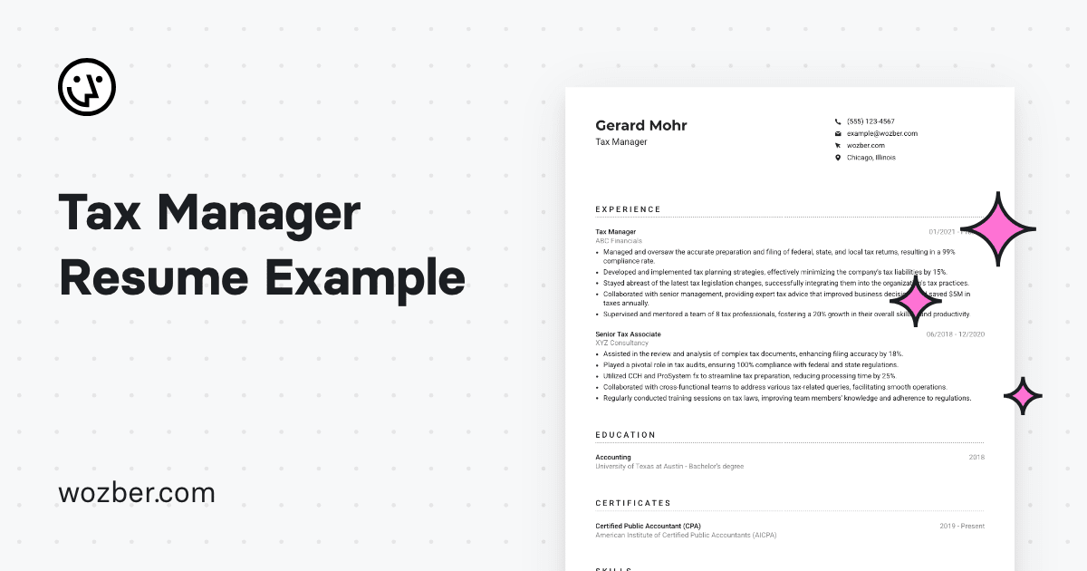 Tax Manager Resume Example