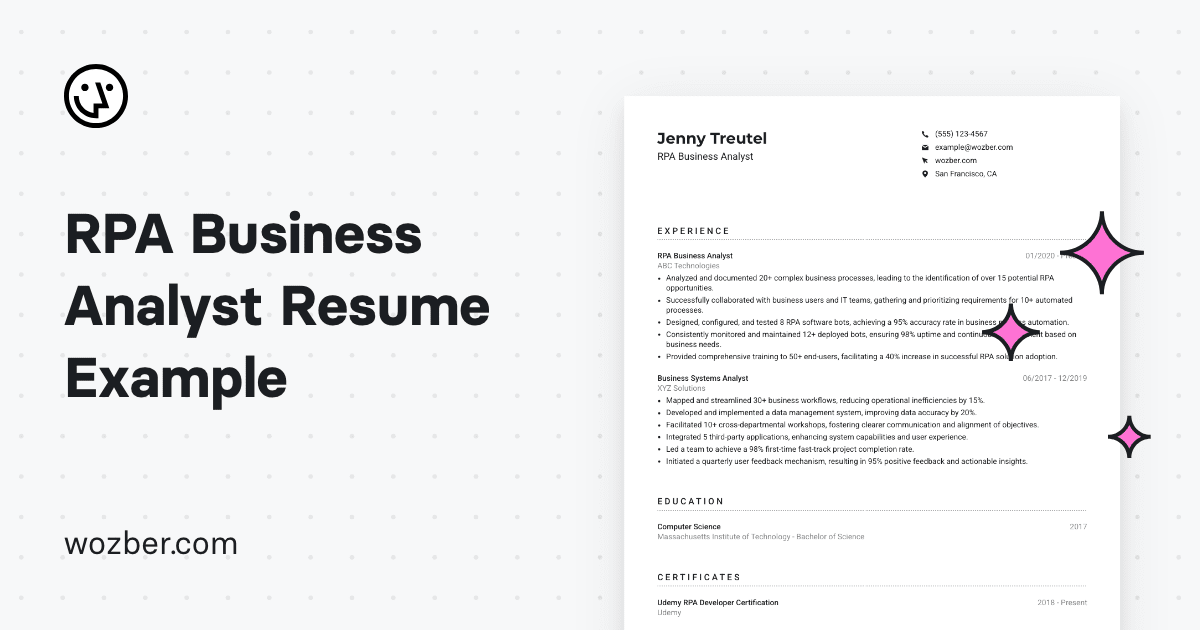 RPA Business Analyst Resume Example