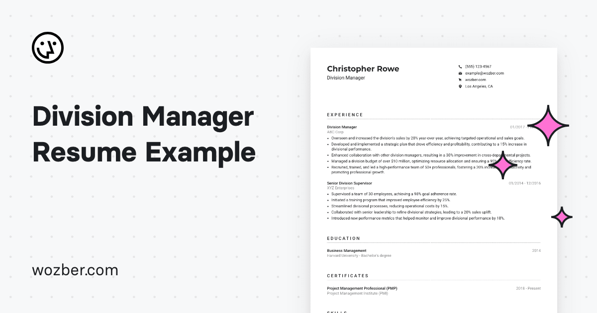 Division Manager Resume Example