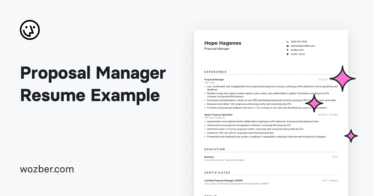 Proposal Manager CV Example