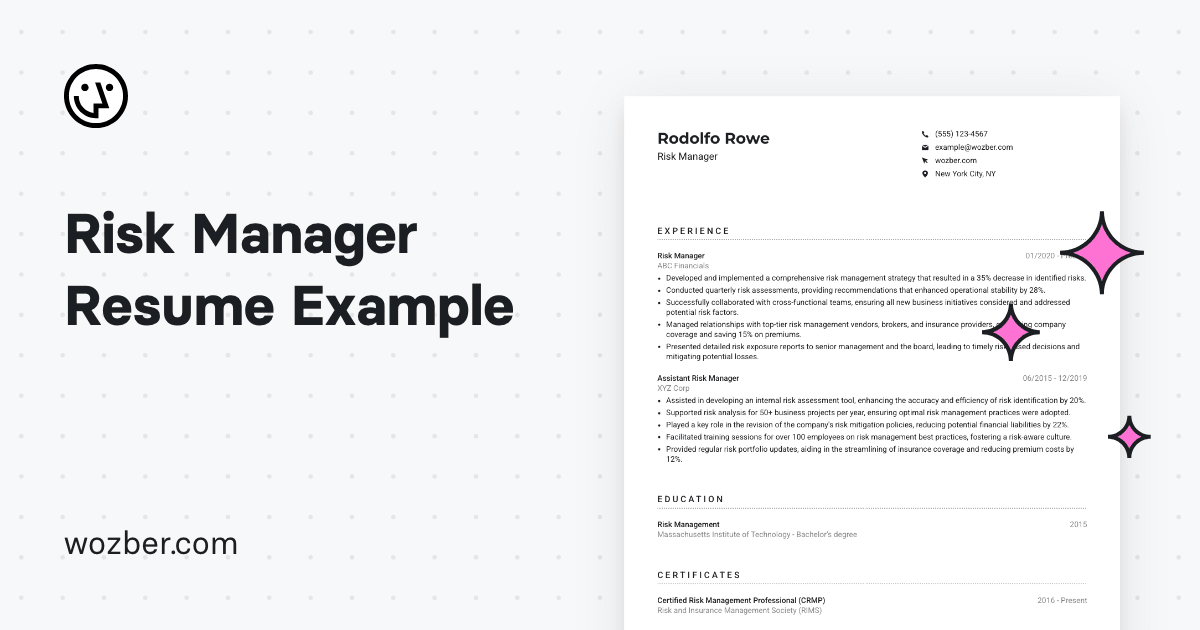 Risk Manager Resume Example