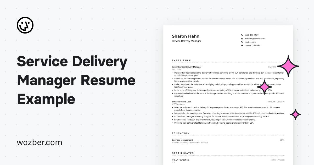Service Delivery Manager CV Example