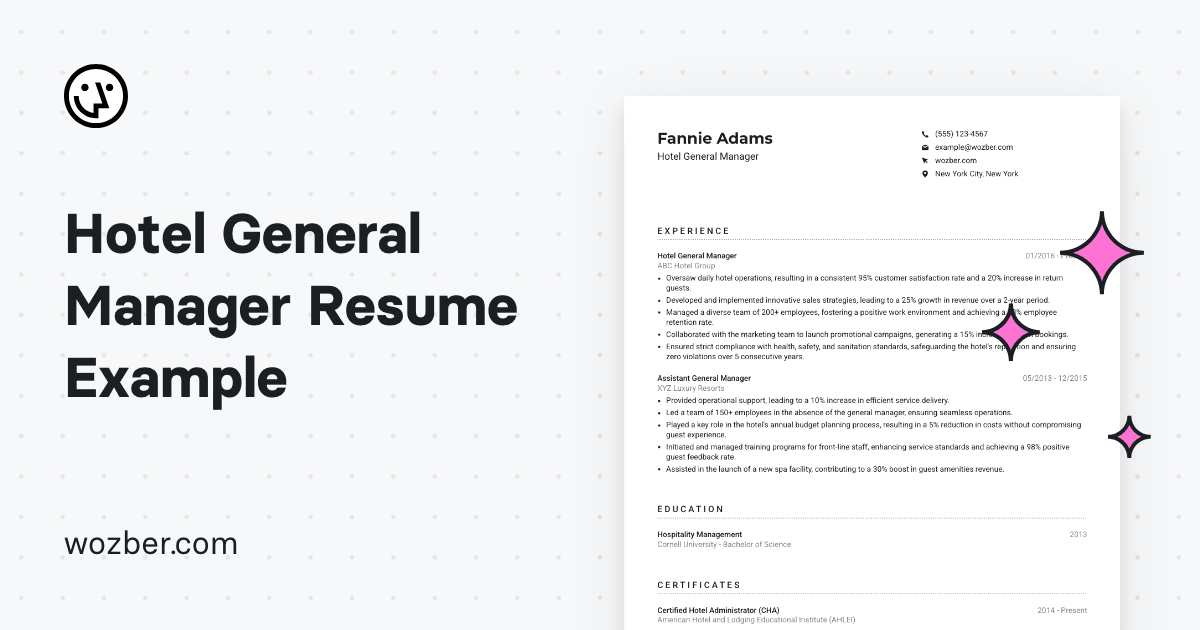 Hotel General Manager Resume Example