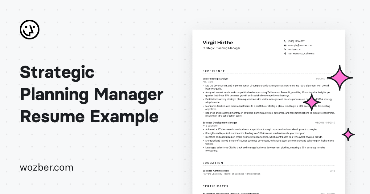 Strategic Planning Manager CV Example