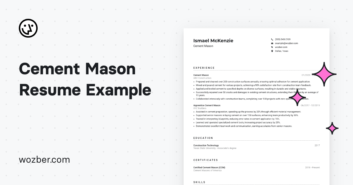 Cement Mason Resume Example