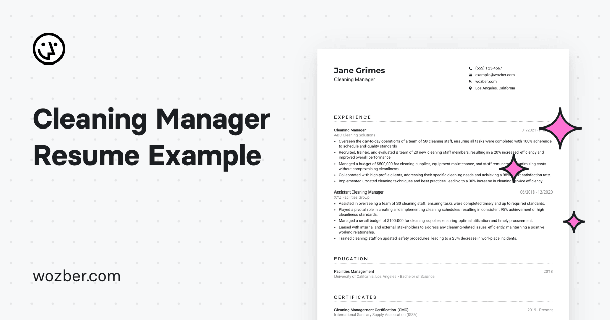 Cleaning Manager CV Example