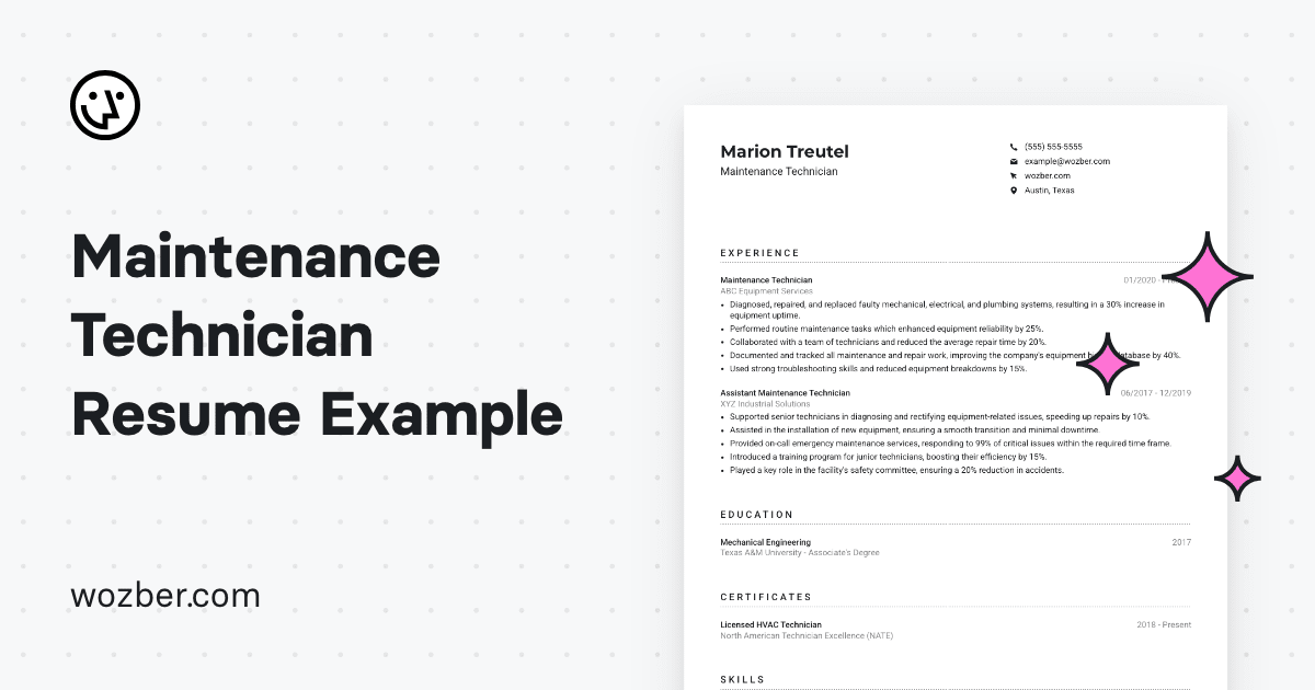 Maintenance Technician Resume Example