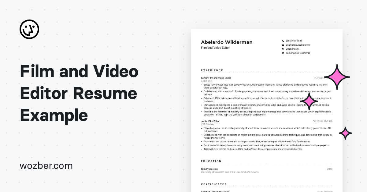 Film and Video Editor Resume Example