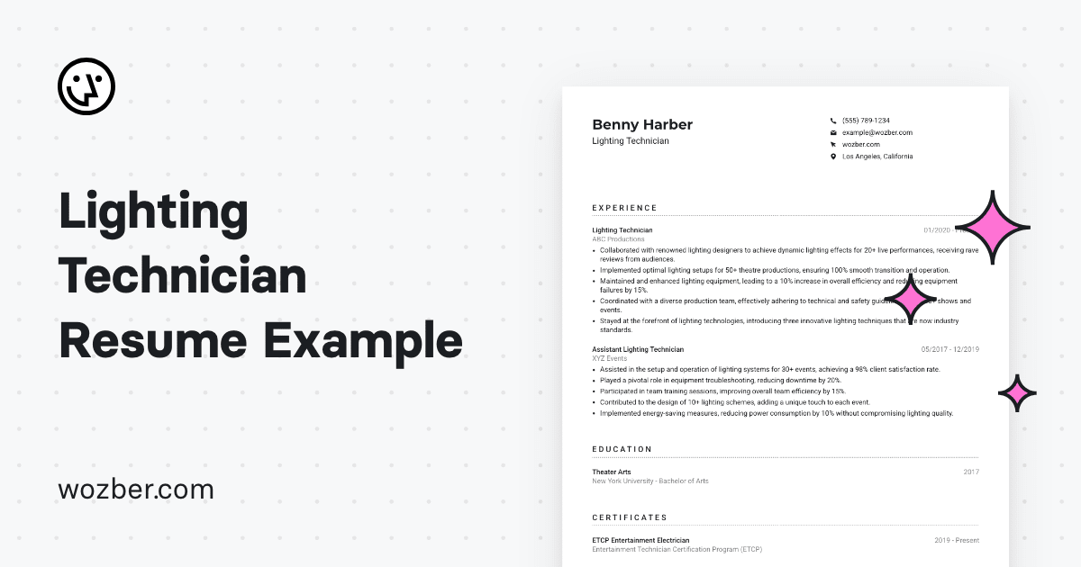 Lighting Technician Resume Example