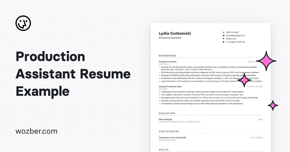 Production Assistant Resume Example