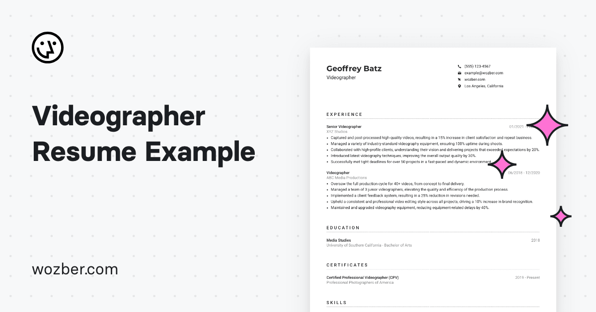 Videographer Resume Example