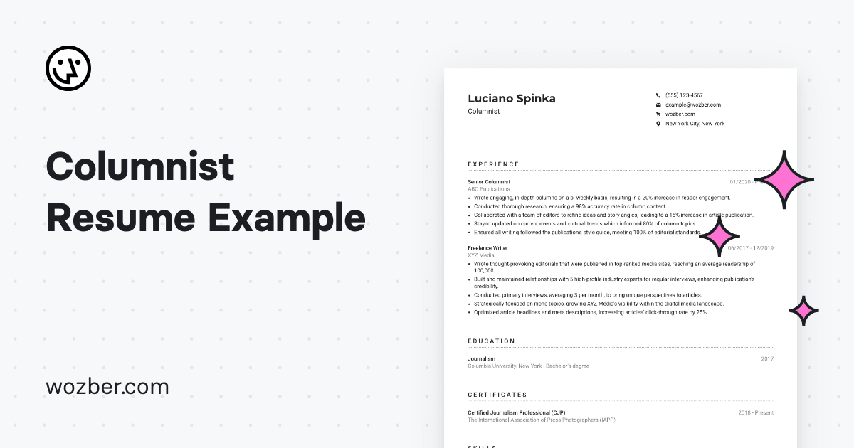 Columnist Resume Example
