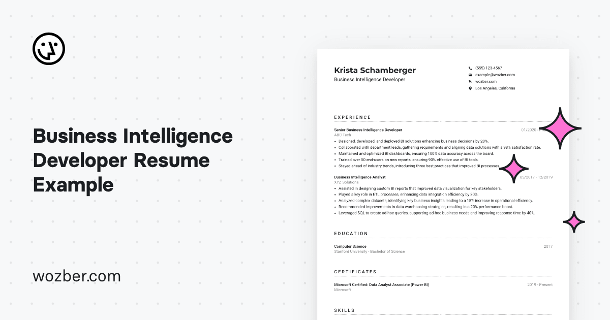 Business Intelligence Developer Resume Example