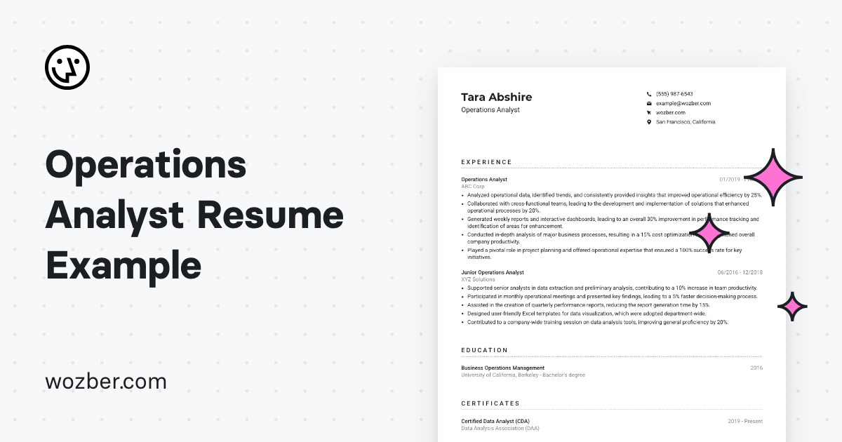 Operations Analyst Resume Example