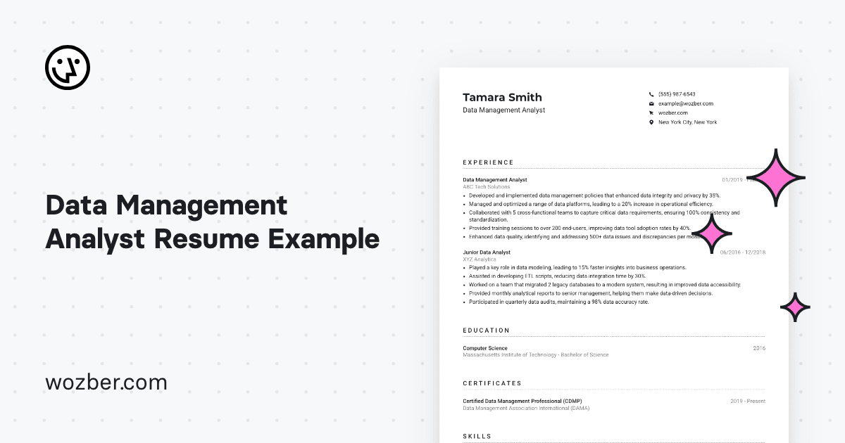Data Management Analyst Resume Example