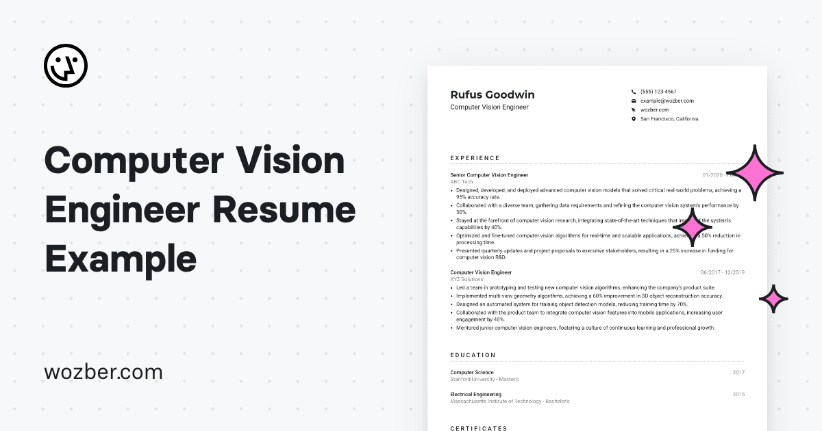 Computer Vision Engineer Resume Example Computer Vision Engineer Resume Example