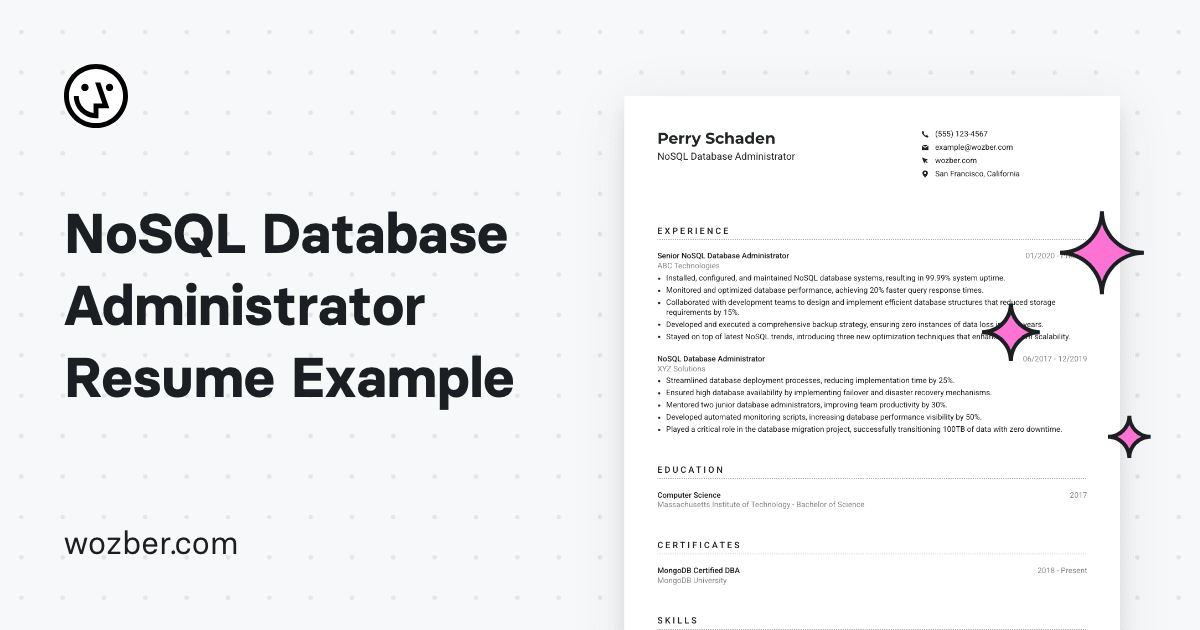 NoSQL Database Administrator Resume Example