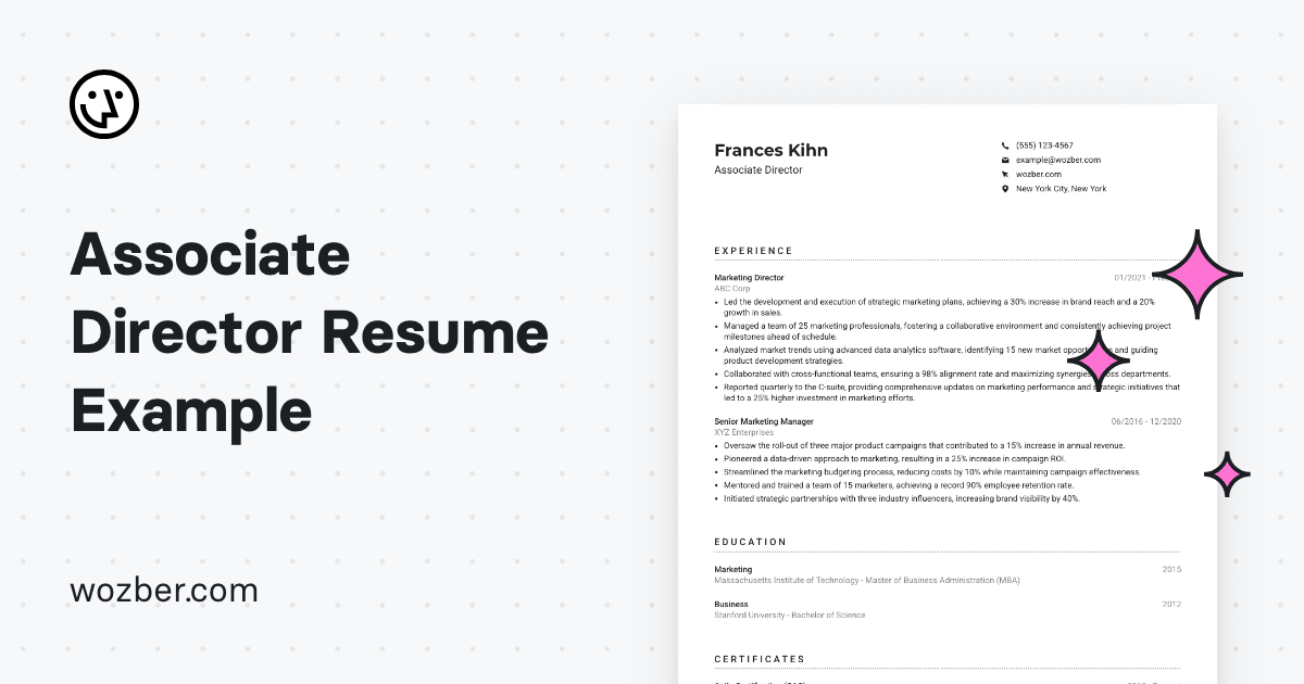 Associate Director Resume Example