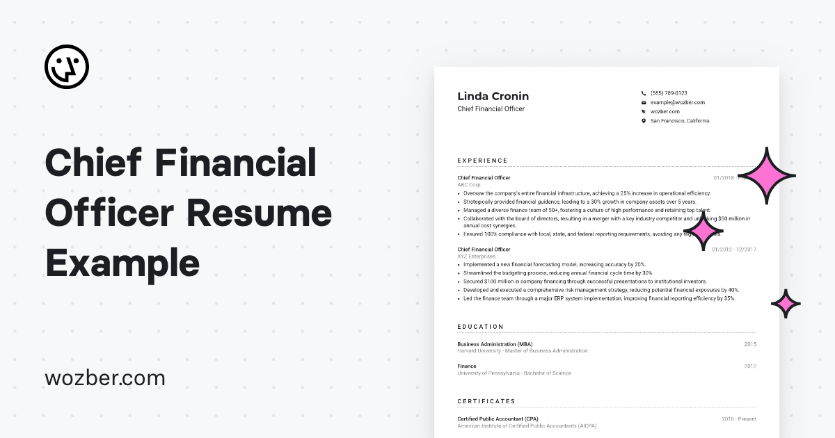Chief Financial Officer Resume Example