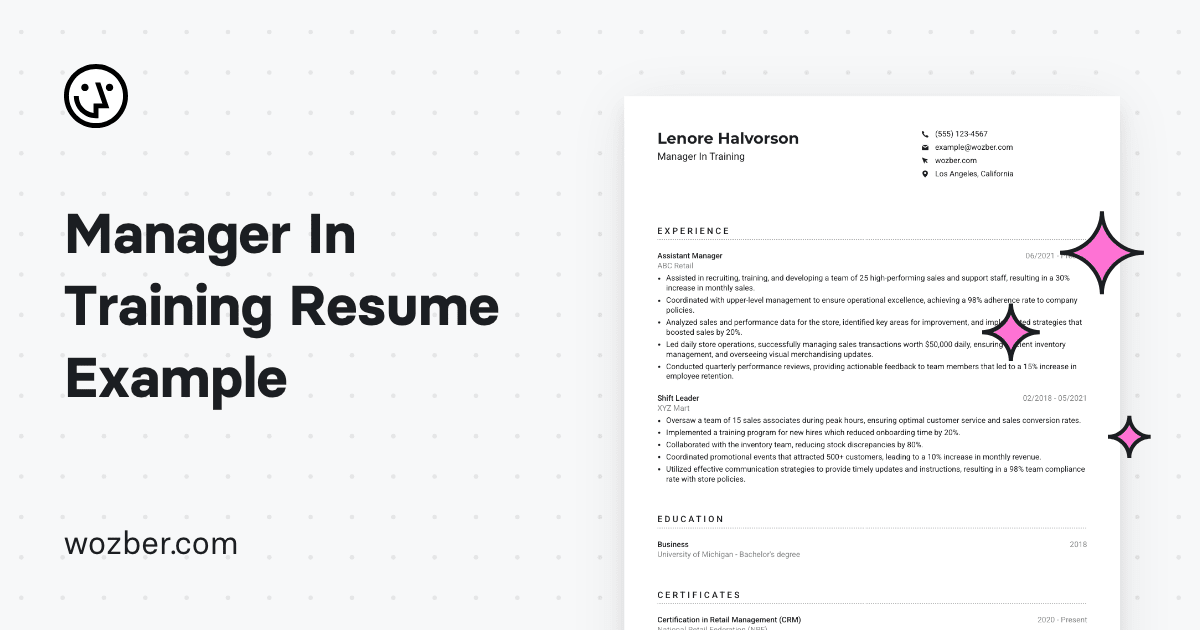 Manager In Training Resume Example