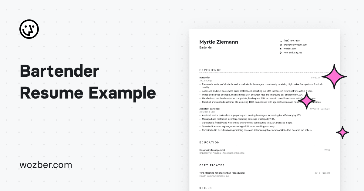Bartender Resume Example