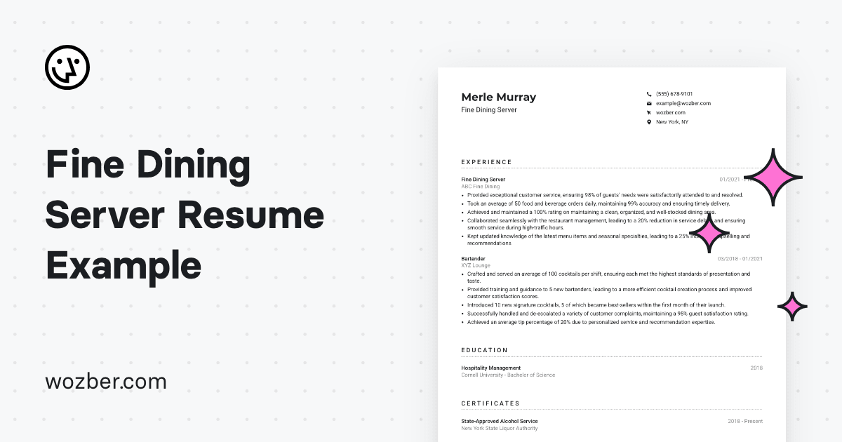Fine Dining Server Resume Example