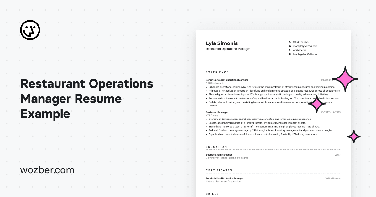 Restaurant Operations Manager Resume Example