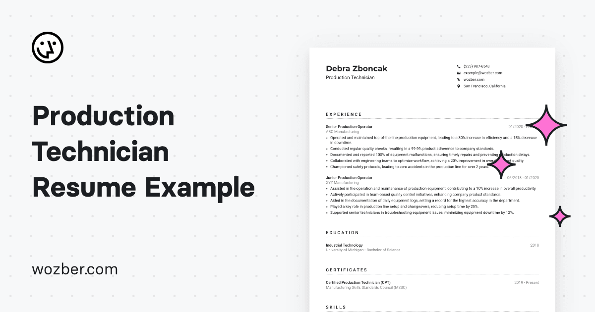 Production Technician Resume Example
