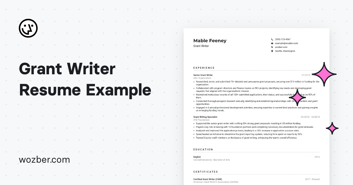 Grant Writer CV Example