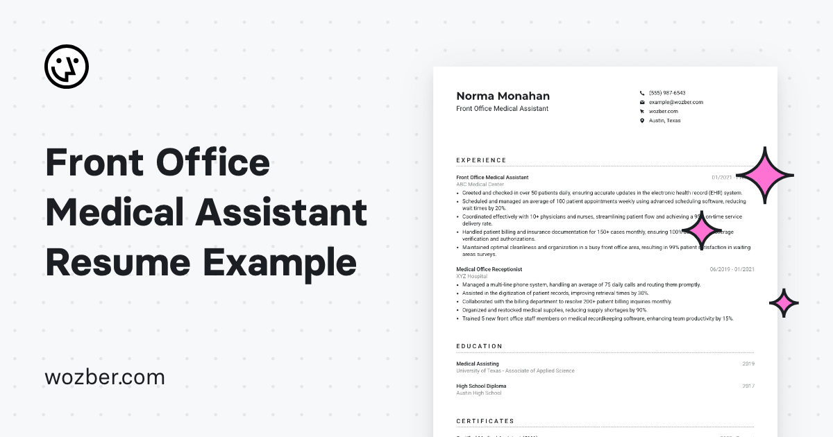 Front Office Medical Assistant Resume Example