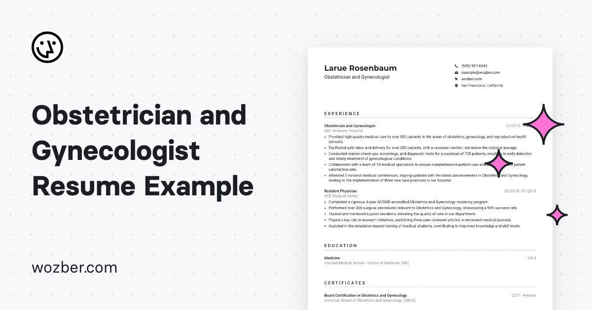 Obstetrician and Gynecologist CV Example