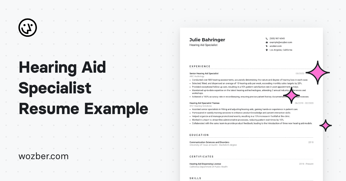 Hearing Aid Specialist Resume Example