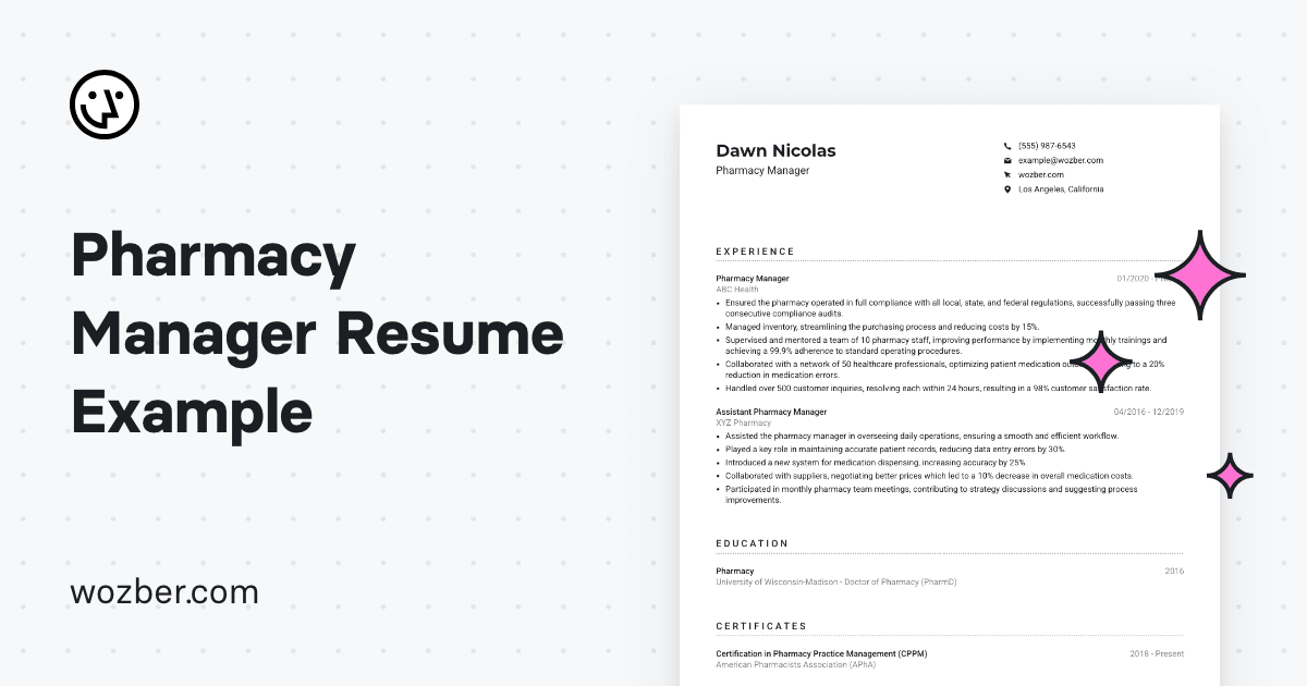 Pharmacy Manager Resume Example