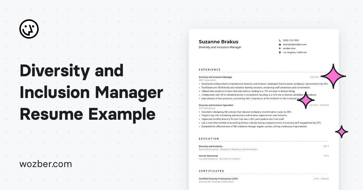 Diversity and Inclusion Manager Resume Example