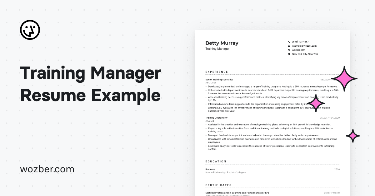 Training Manager Resume Example