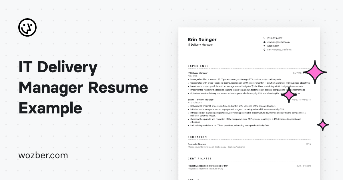 IT Delivery Manager Resume Example