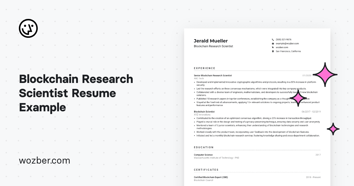 Blockchain Research Scientist Resume Example