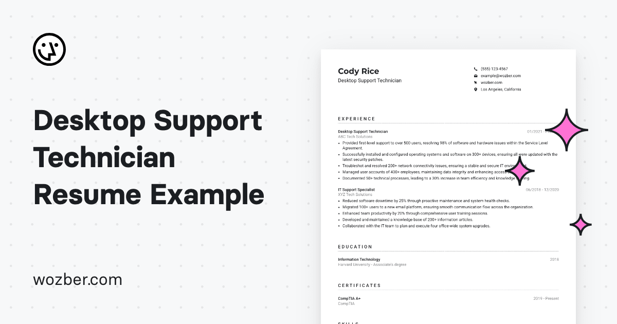 Desktop Support Technician Resume Example