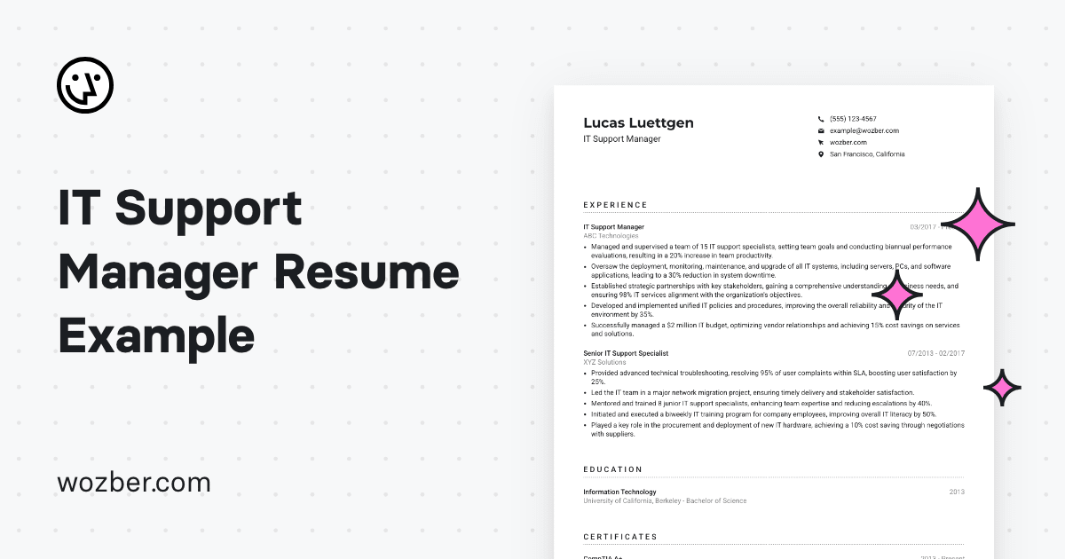 IT Support Manager CV Example