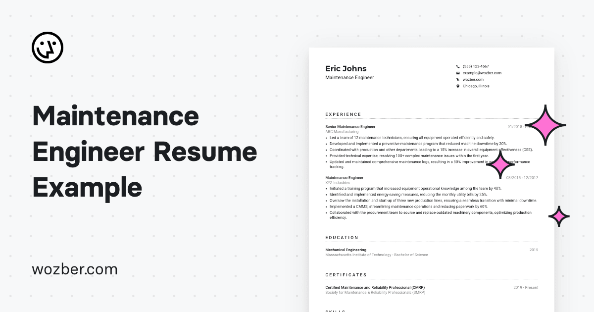Maintenance Engineer Resume Example