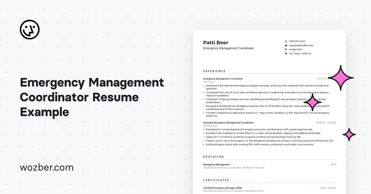 Emergency Management Coordinator Resume Example