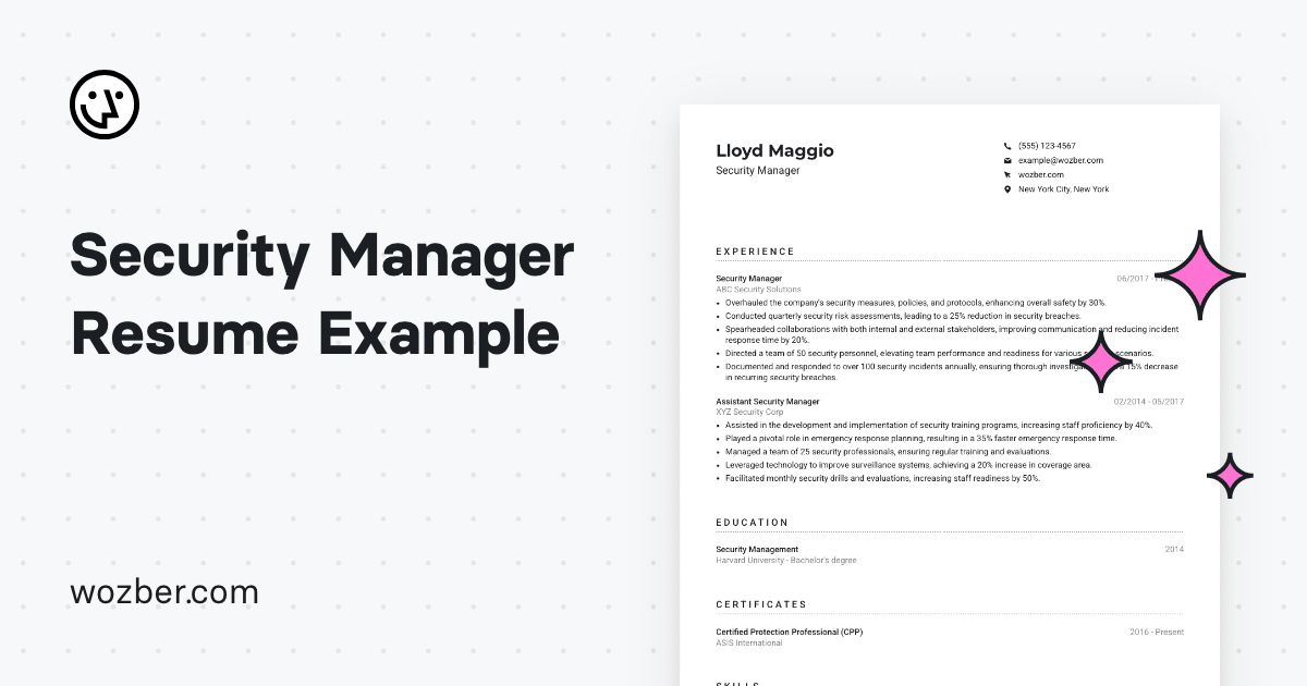 Security Manager Resume Example