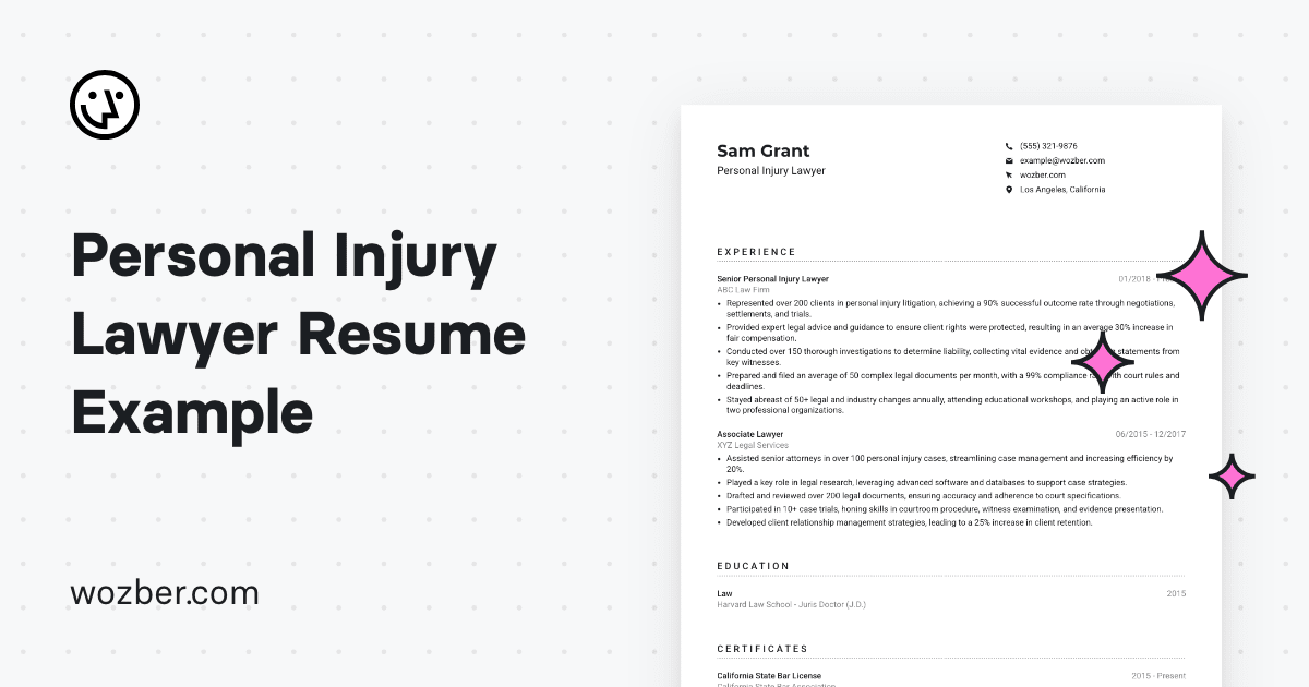 Personal Injury Lawyer Resume Example