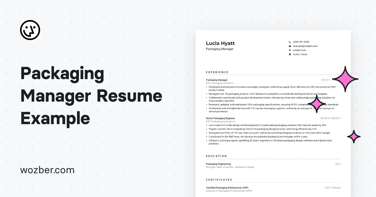 Packaging Manager Resume Example