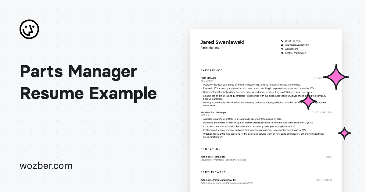 Parts Manager Resume Example