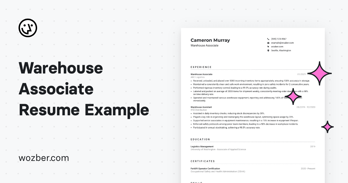 Warehouse Associate Resume Example