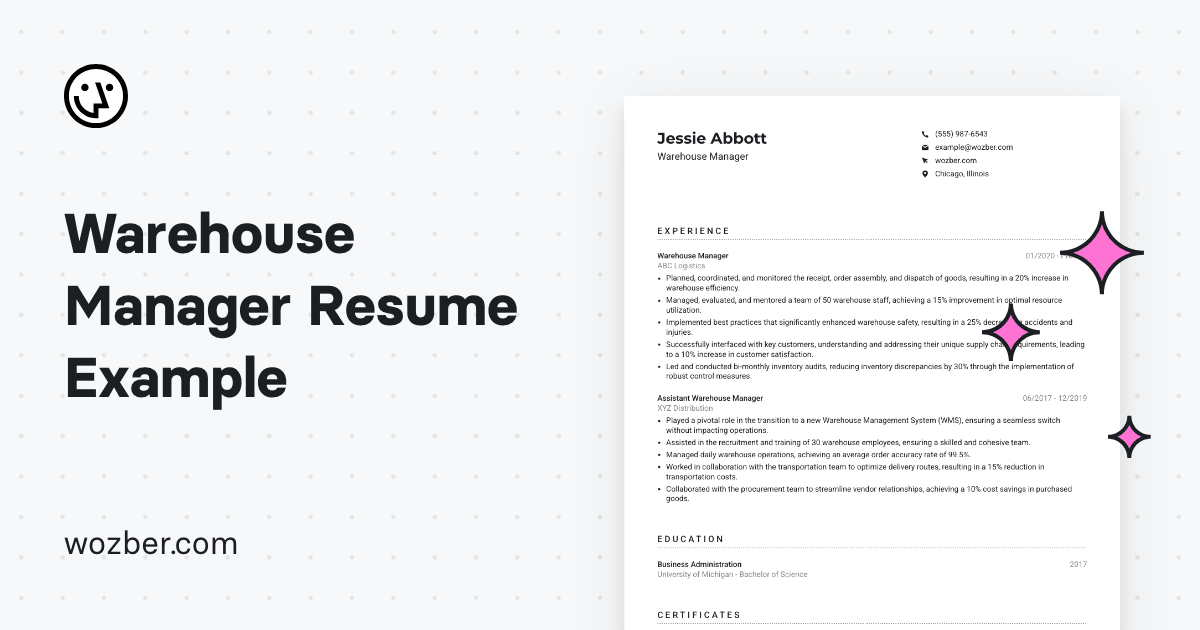 Warehouse Manager Resume Example