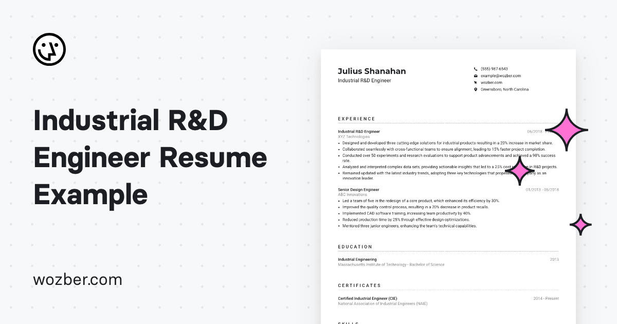 Industrial R&D Engineer Resume Example