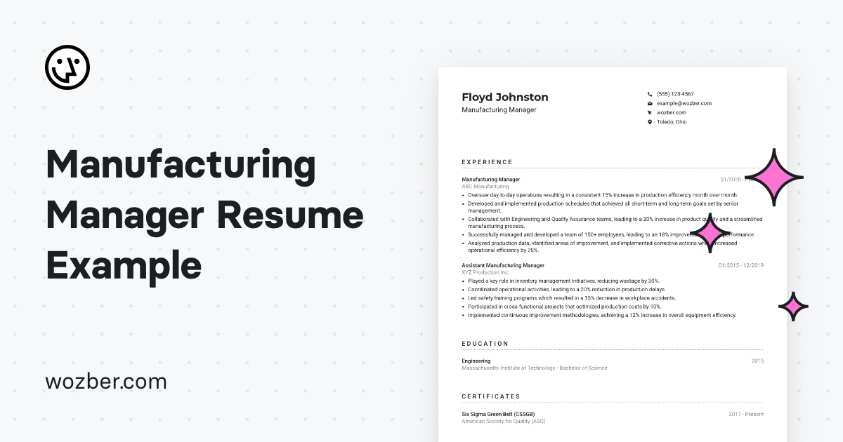 Manufacturing Manager Resume Example