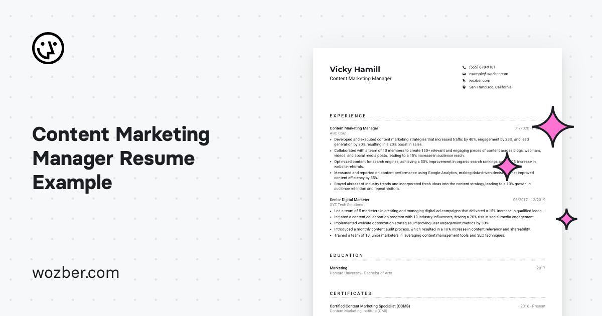 Content Marketing Manager Resume Example
